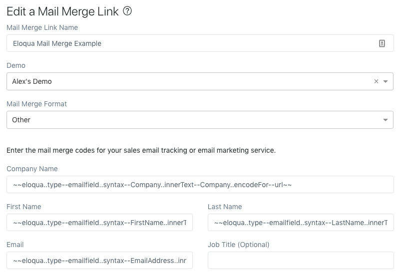 Eloqua - Mail Merge Demo Link